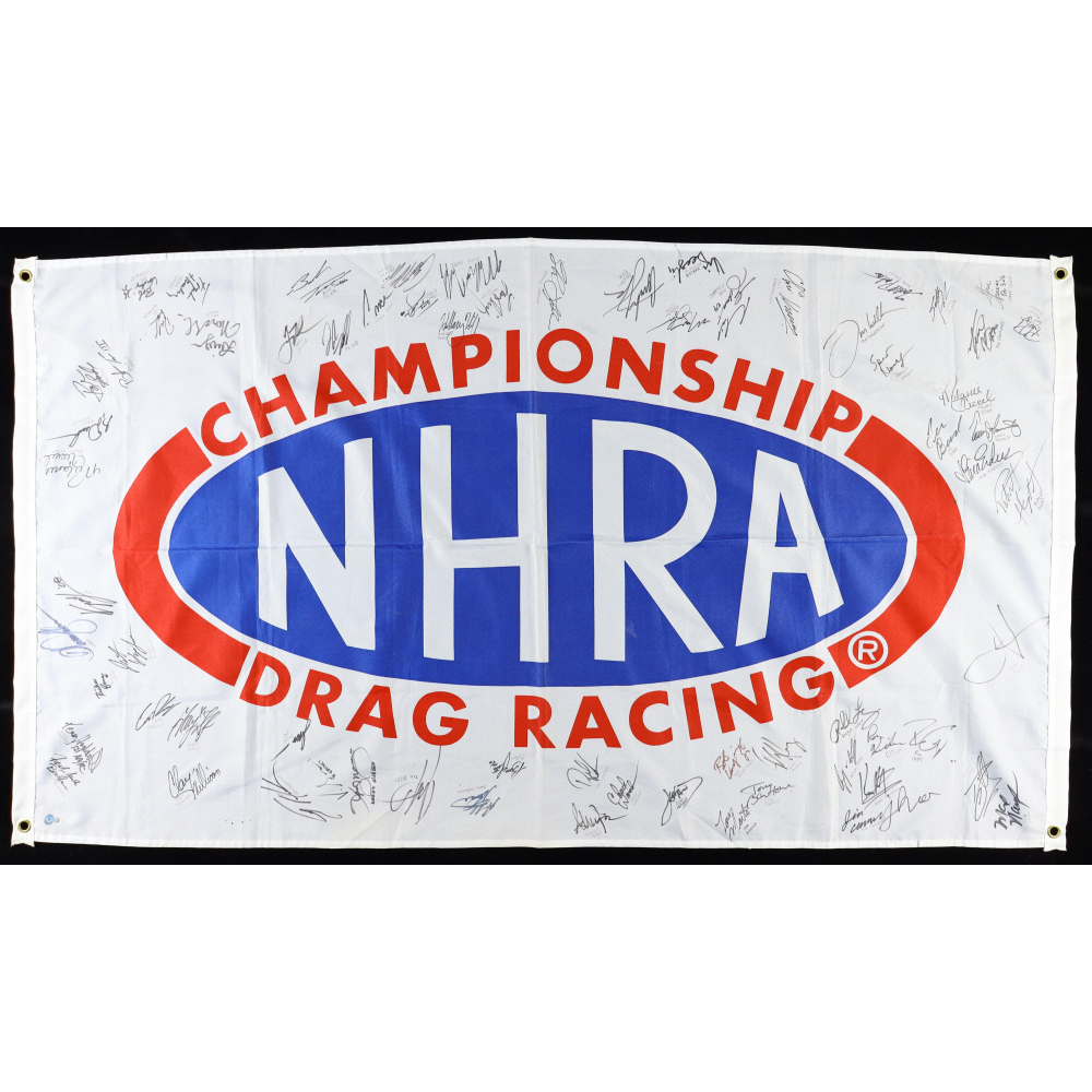 NHRA Greats Pin Flag Signed by (65) with John Force, Bob Tasca, Morgan ...