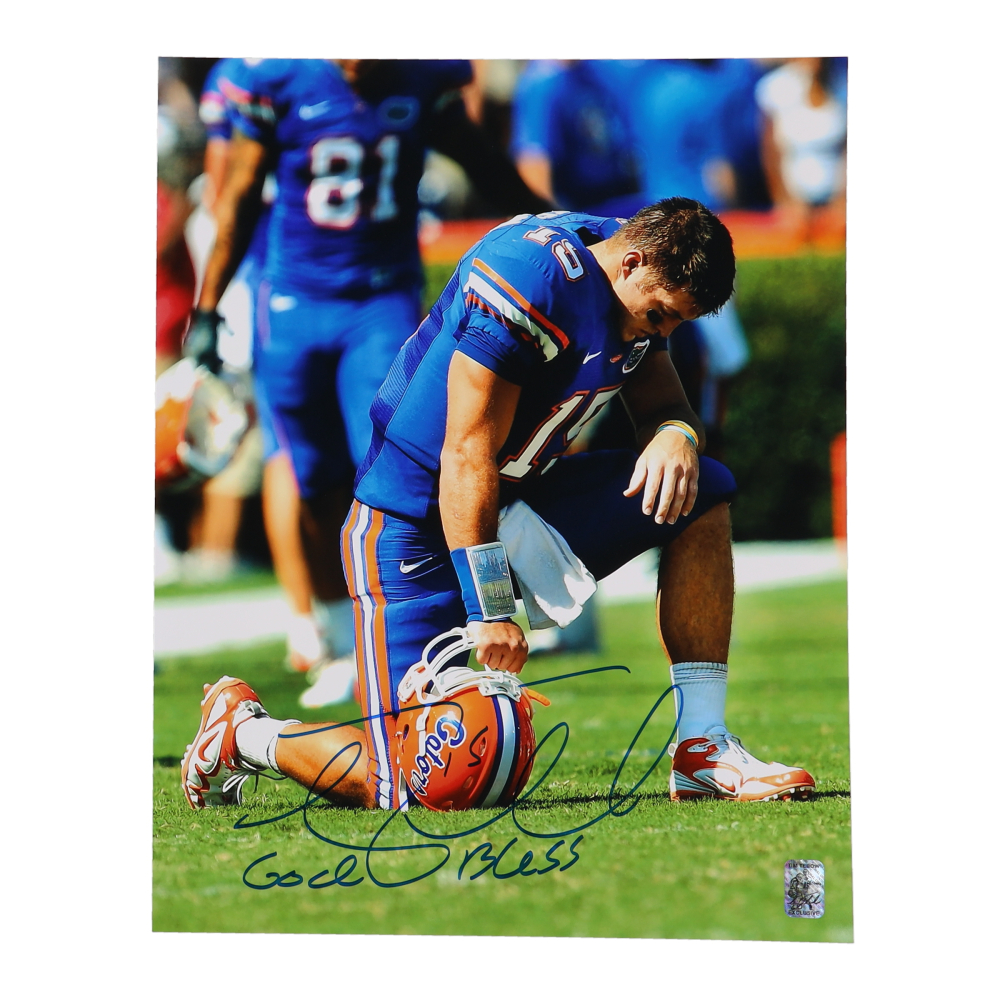 Tim Tebow Signed Florida Gators 11x14 Photo Inscribed "God Bless ...