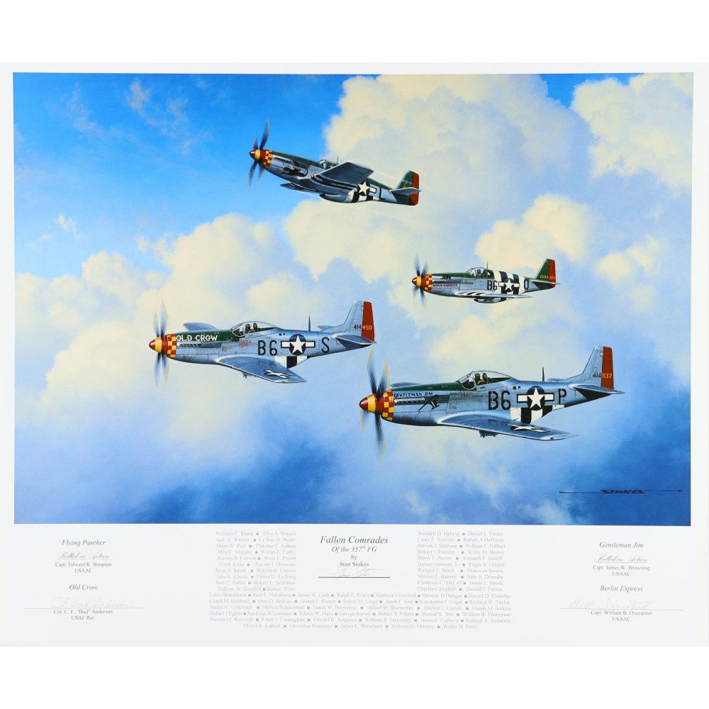 CE Bud Anderson & Bill Overstreet Signed "Fallen Comrades" 18x22 Stan ...