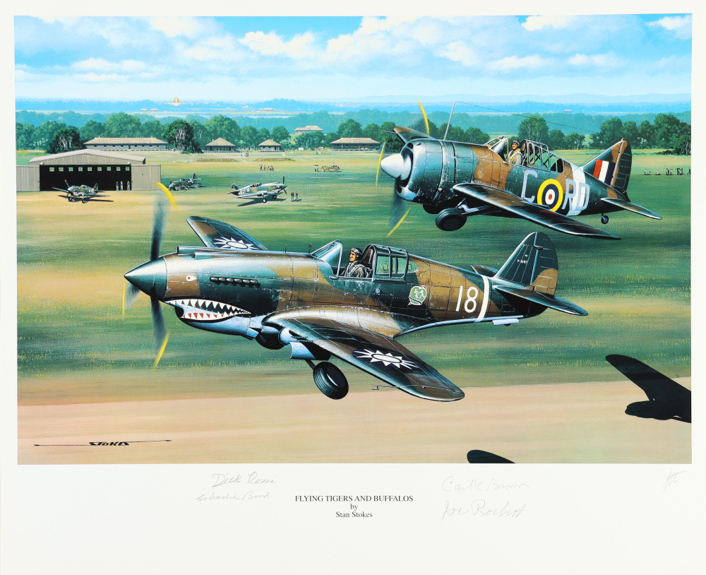 "Flying Tigers and Buffalos" 18x22 Stan Stokes Lithograph Signed By ...
