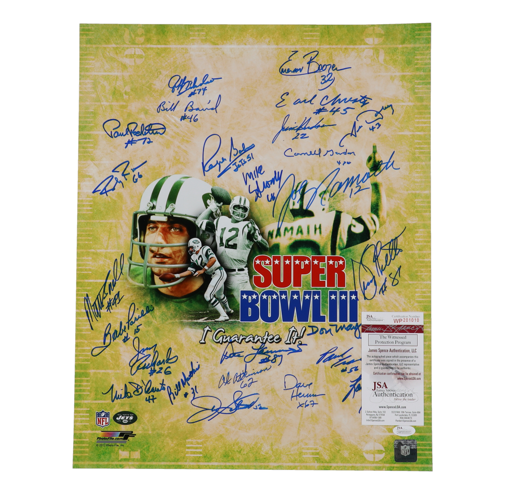 Super Bowl III Giants 16x20 Photo Signed by (25) with Joe Namath, Bill ...