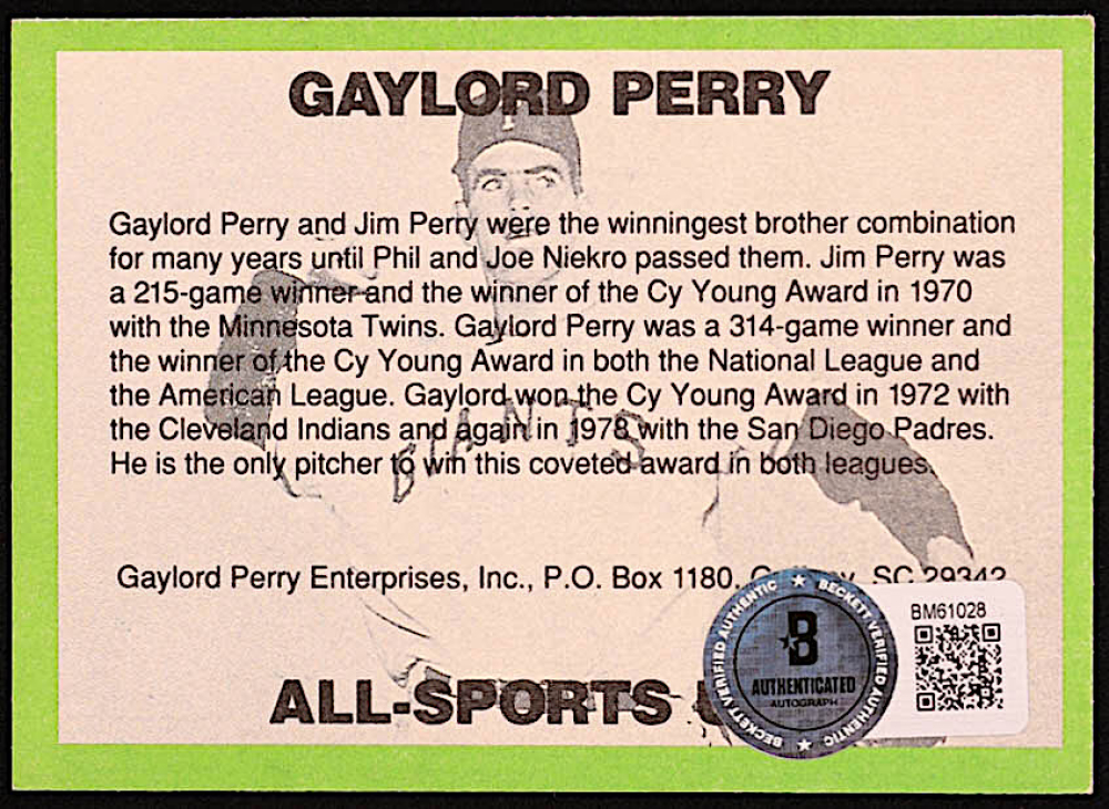 Gaylord Perry Signed Trading Card (Beckett) | Pristine Auction