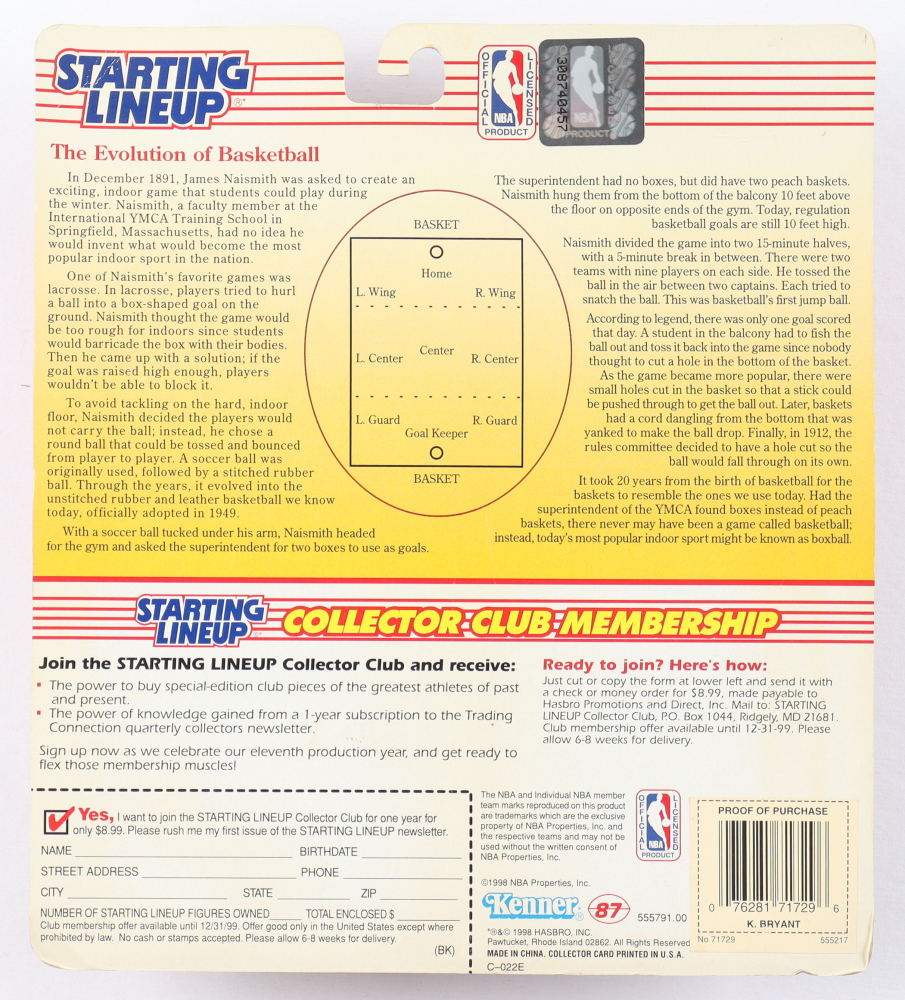 Kobe Bryant Signed 1998 Starting Lineup Action Figure with Trading Card ...