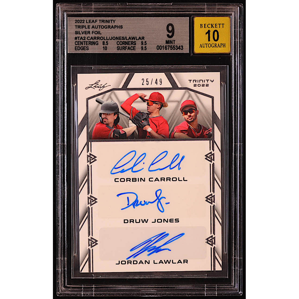 Corbin Carroll / Druw Jones / Jordan Lawlar 2022 Leaf Trinity Triple ...