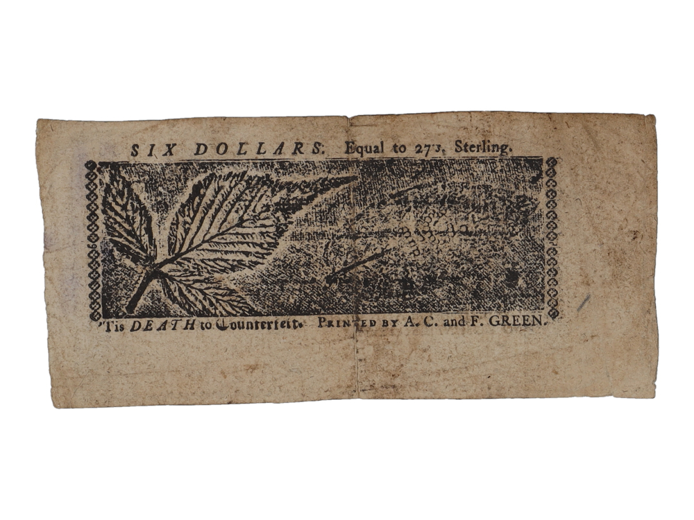 1774 Colonial Currency Note - Six Dollars - Annapolis, Maryland ...