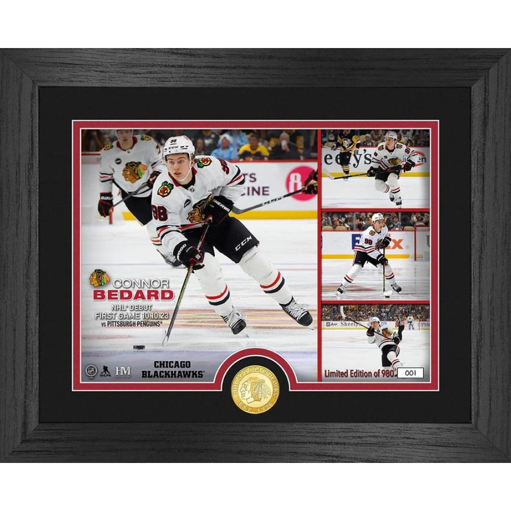 Connor Bedard Blackhawks "NHL Debut" LE Custom Framed Photo with Bronze ...
