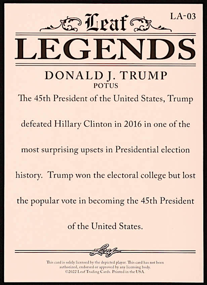 Donald Trump 2022 Leaf Legends #LA03 | Pristine Auction