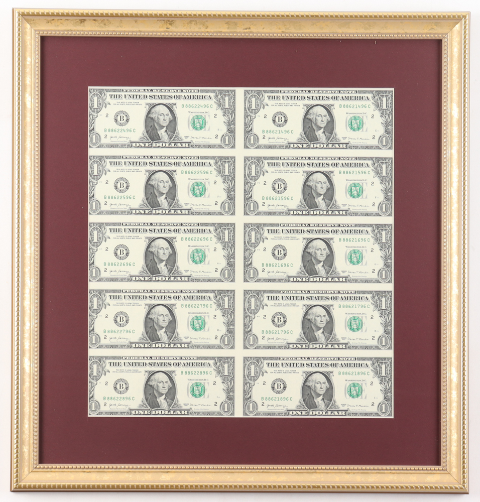 2017 U.S. $1 Dollar Bill Custom Framed Uncut Sheet Of (10) Bills ...