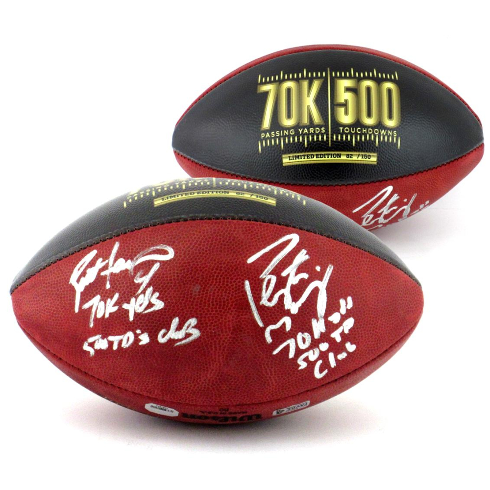 Brett Favre & Peyton Manning Signed LE NFL Football Inscribed "70k Yds ...