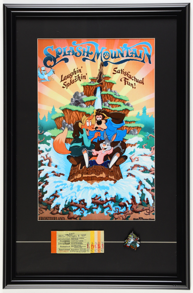 "Splash Mountain" Custom Framed Print Display With Vintage Ticket Book ...