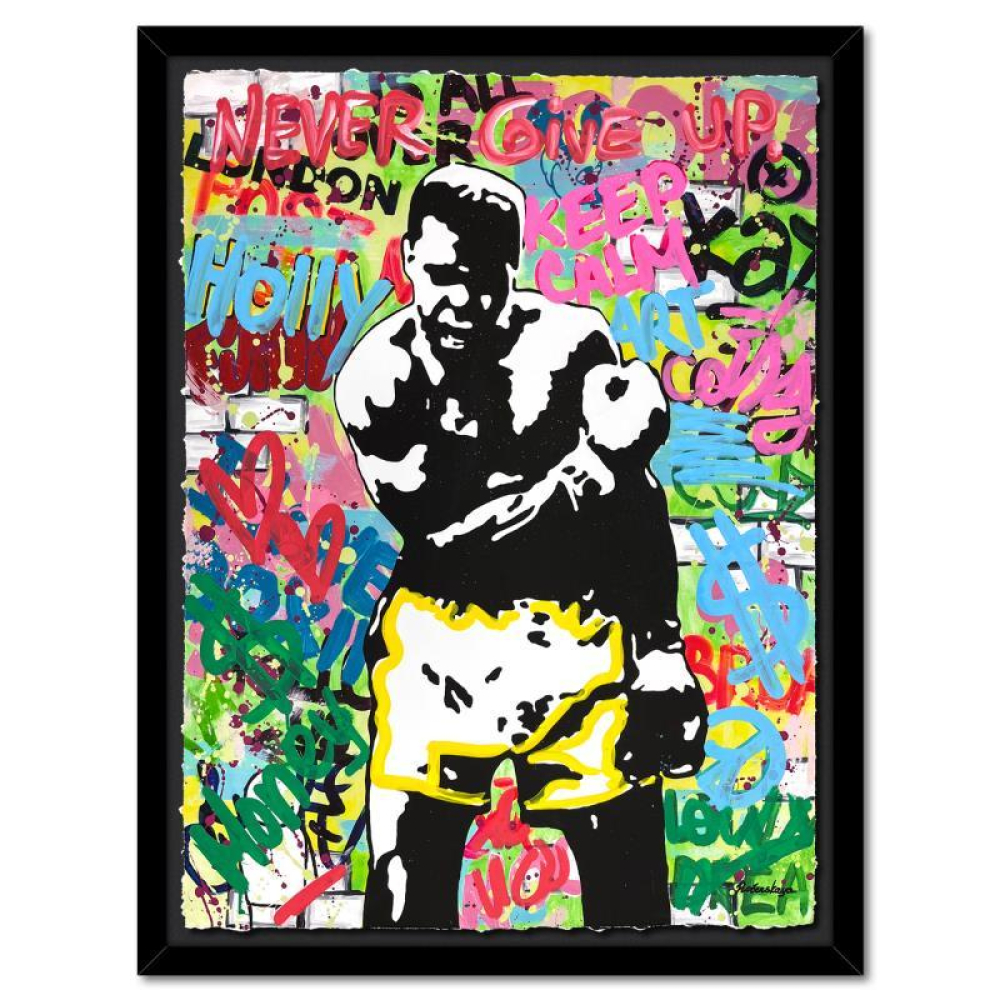 Nastya Rovenskaya Signed "Muhammad Ali" 46x36 Custom Framed One-of-a-Kind Mixed Media on Deckle ...
