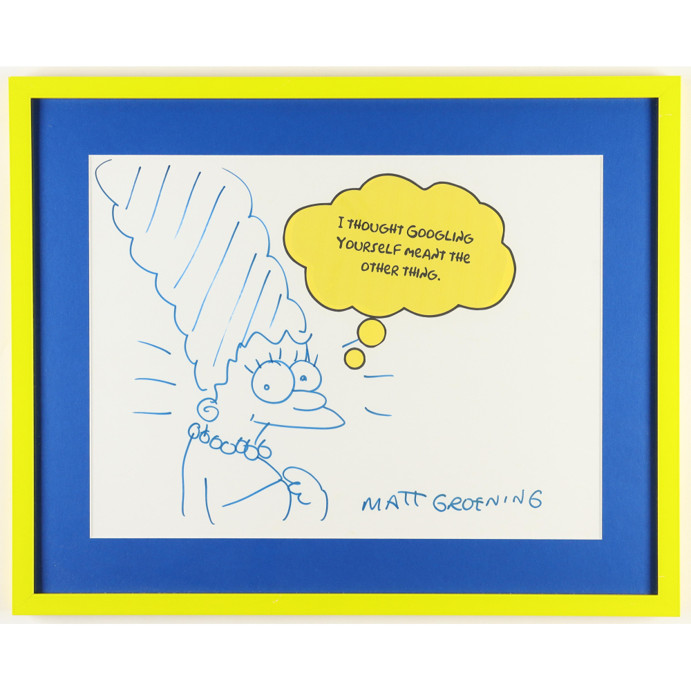 Matt Groening Signed "The Simpsons" Custom Framed Hand-Drawn Sketch ...