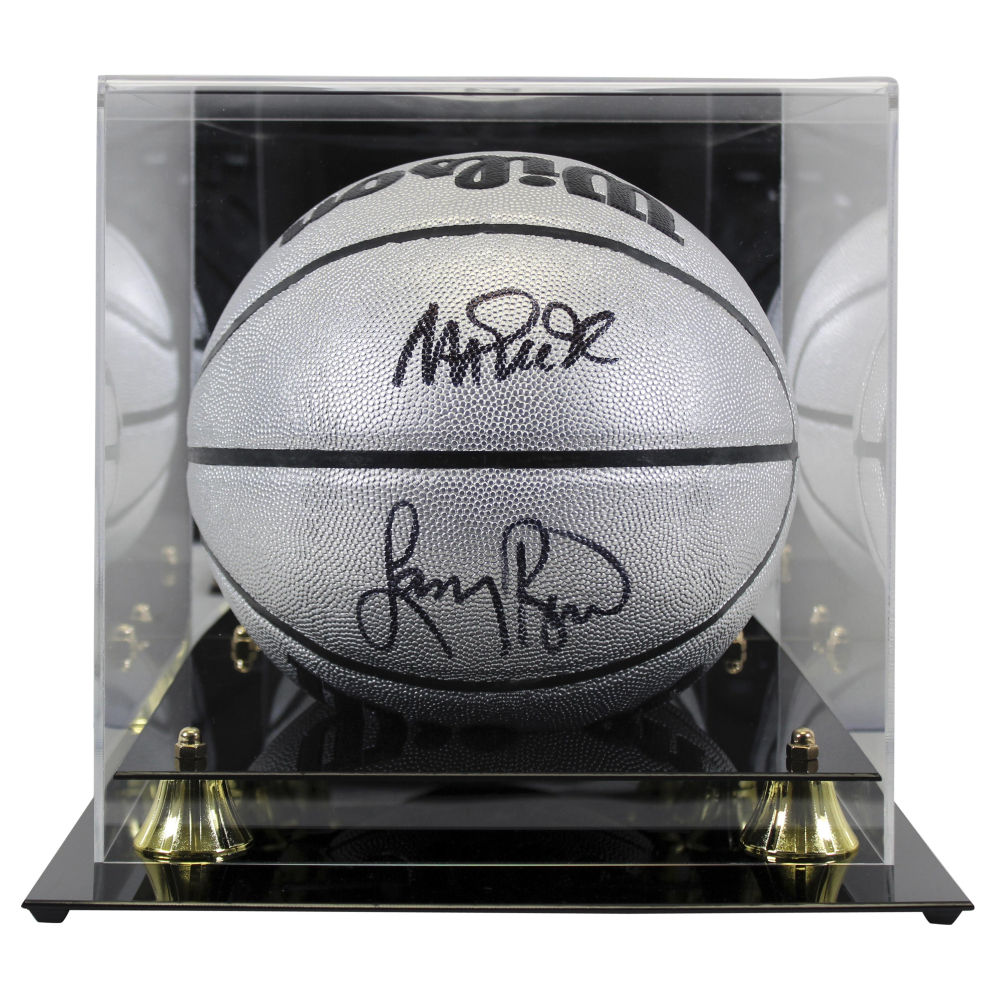 Magic Johnson & Larry Bird Signed NBA Basketball with Display Case ...