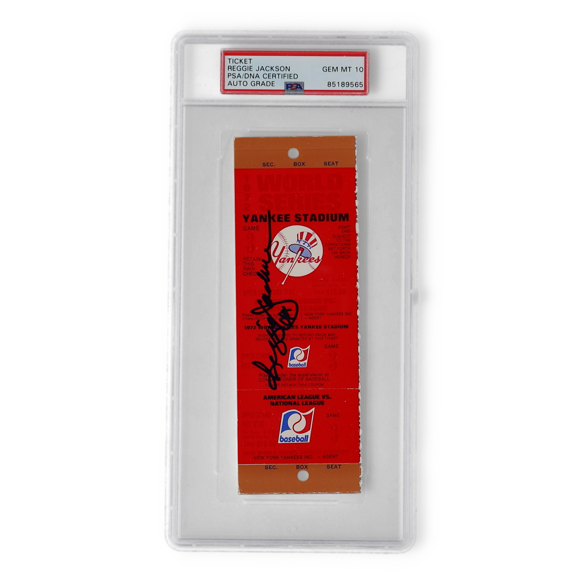 Reggie Jackson Signed 1972 Yankees World Series Rain Check Game Ticket ...