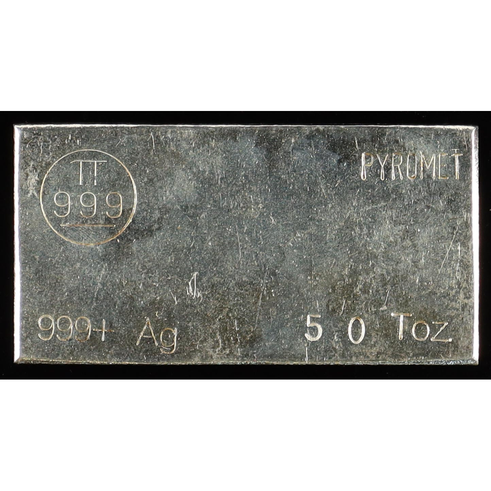 Vintage Pyromet 50oz .999 Fine Silver Bar | Pristine Auction