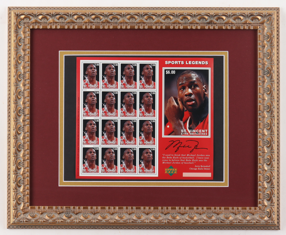 Michael Jordan Bulls Uncut Postage Stamp Sheet Custom Framed Display ...