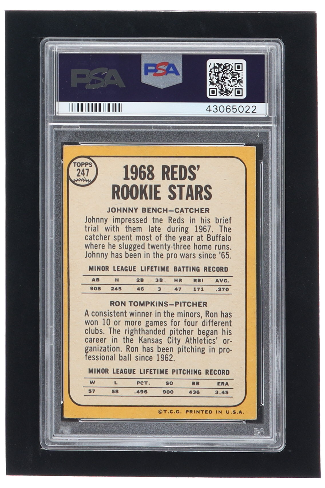 Johnny Bench Signed 1968 Topps #247A Rookie Stars / Johnny Bench RC ...