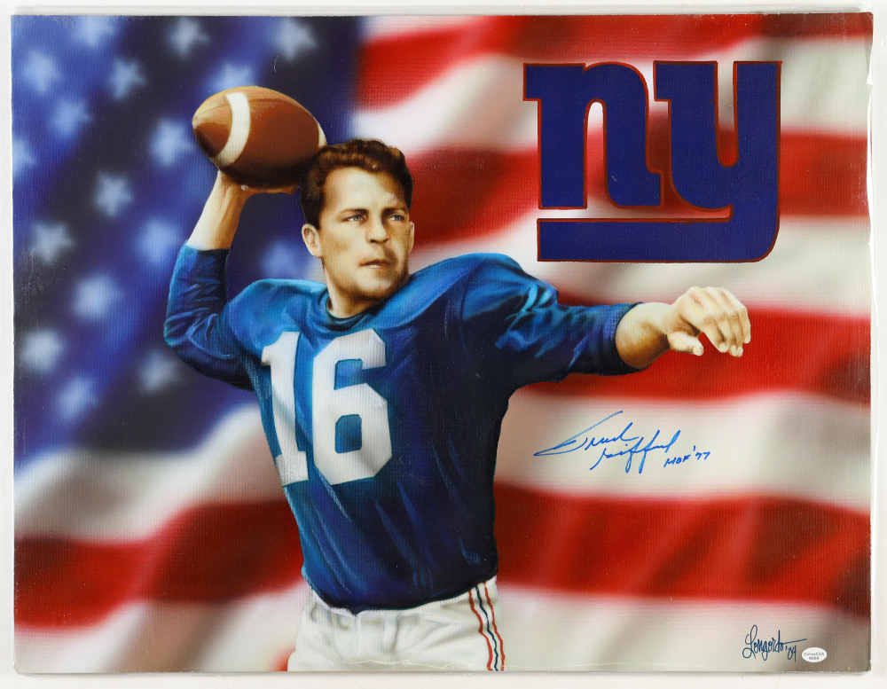 Frank Gifford & Gary Longordo Signed Giants Print On Board Inscribed ...