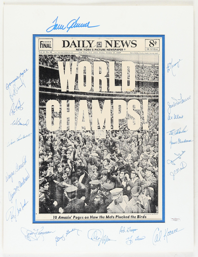 1969 Mets Custom Matted Newspaper Photo Signed by (22) with Yogi Berra ...