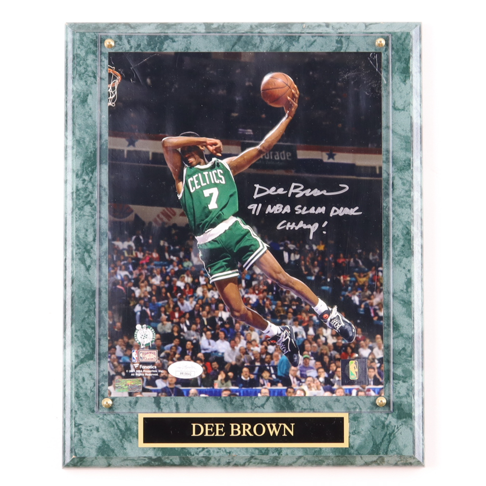 Dee Brown Signed Celtics Photo Plaque Inscribed "91 NBA Slam Dunk Champ!" (JSA & Palm Beach ...