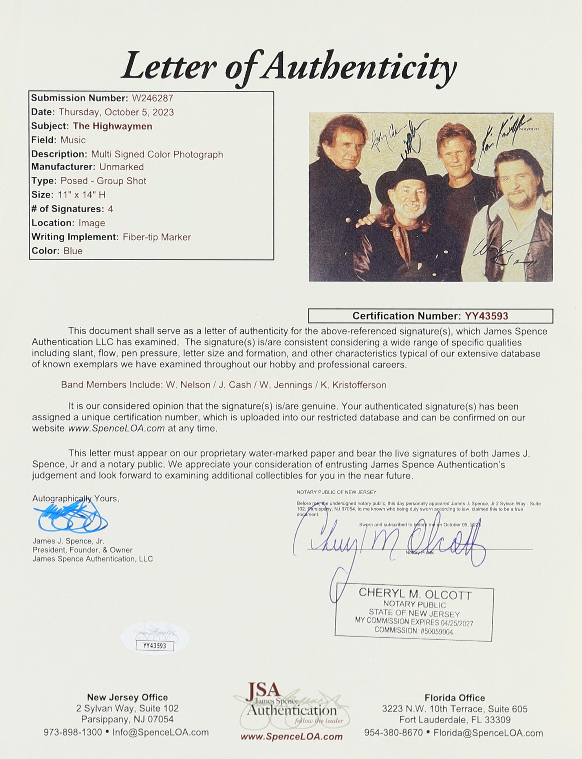 The Highwaymen Custom Framed Photo Display Signed By (4) with Johnny ...