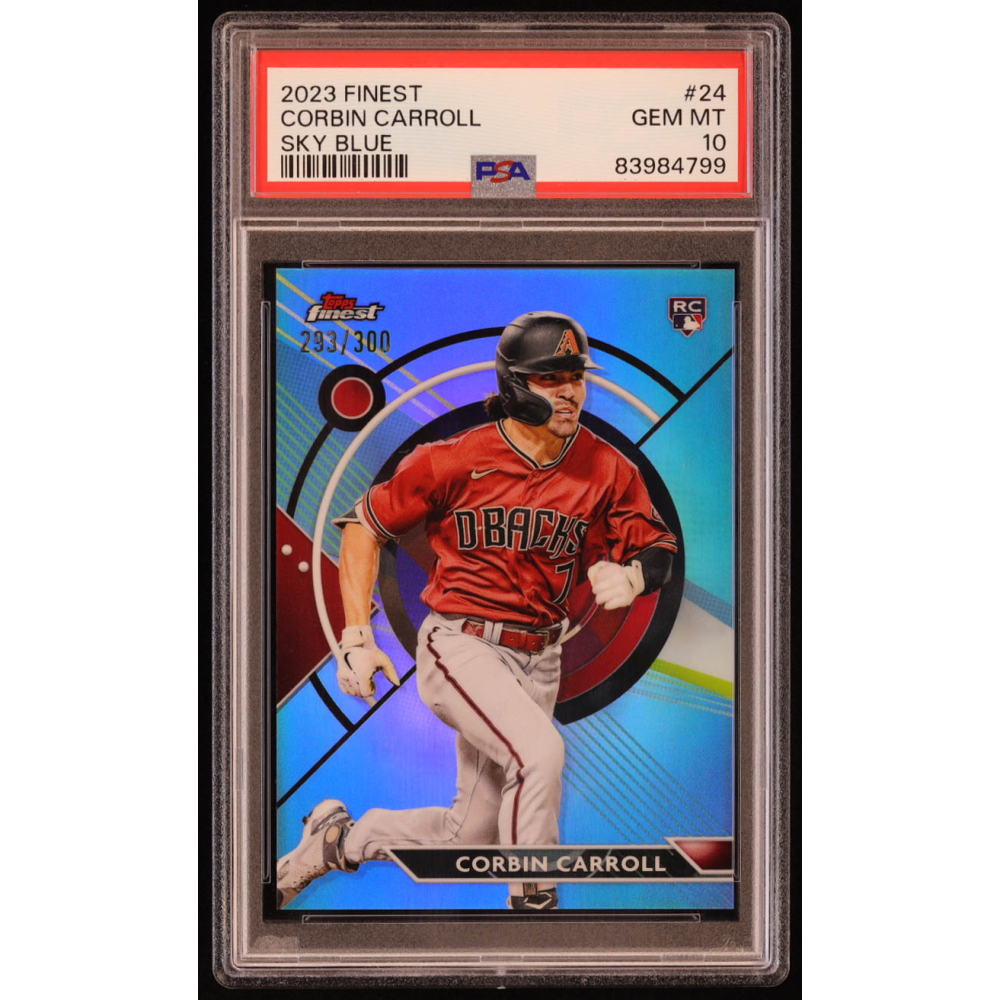 Corbin Carroll 2023 Finest Sky Blue Refractors #24 RC #293/300 (PSA 10 ...
