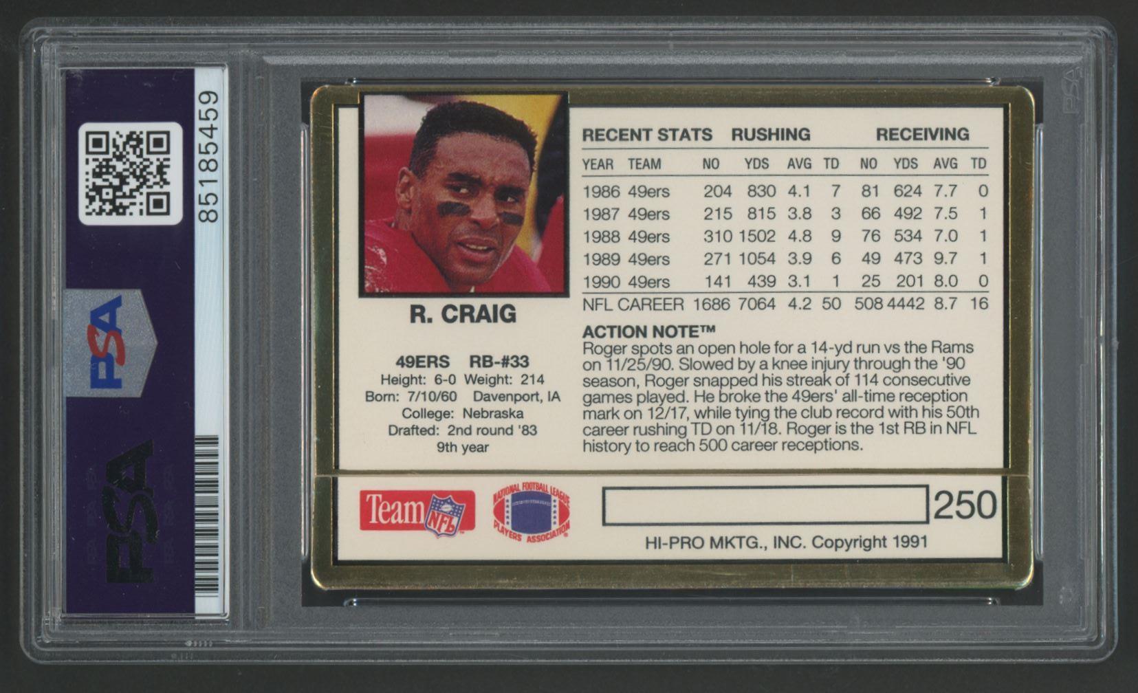 Roger Craig Signed 1991 Action Packed #250 Inscribed "1000/1000 85 ...
