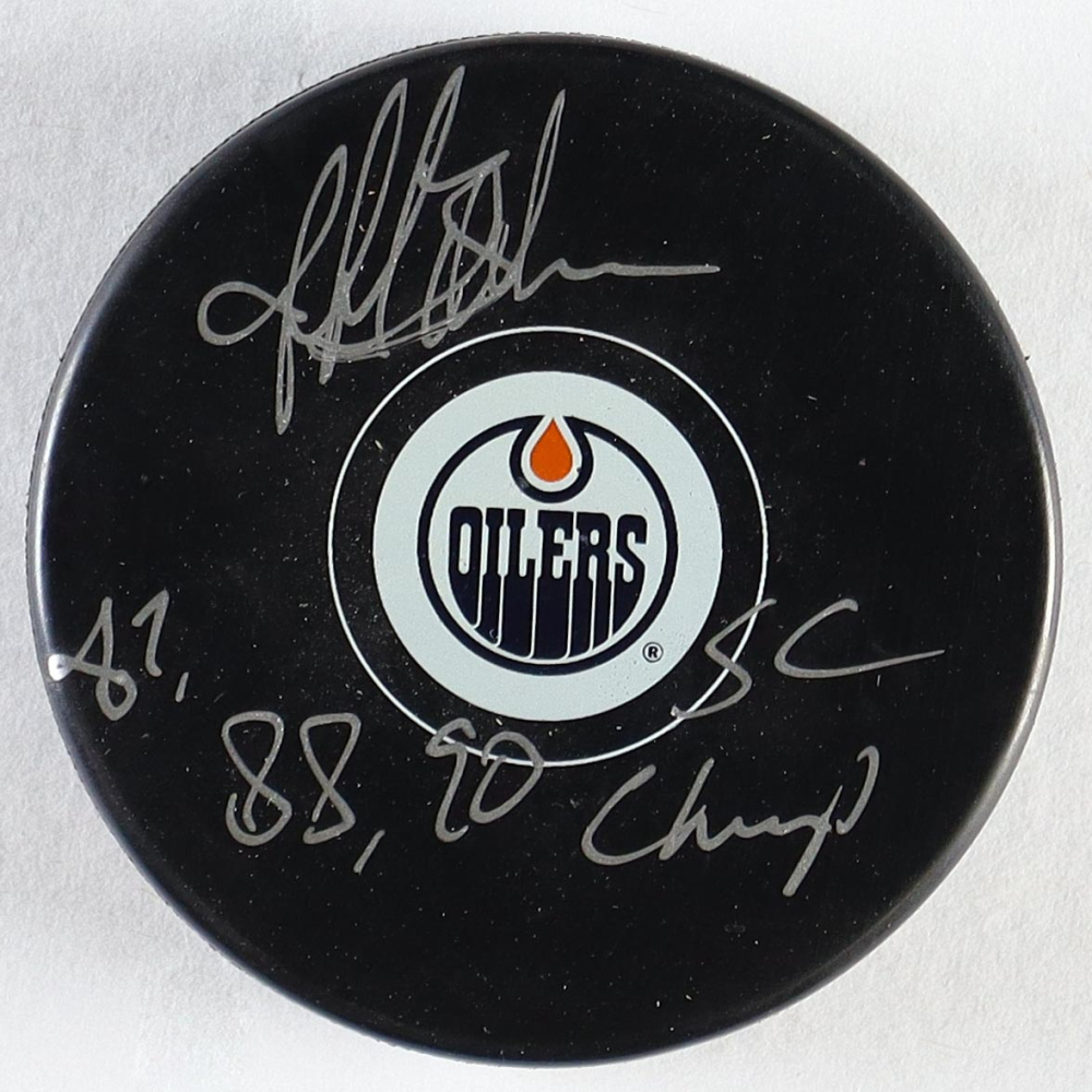 Jeff Beukeboom Signed Oilers Logo Hockey Puck Inscribed "87, 88 90 SC ...