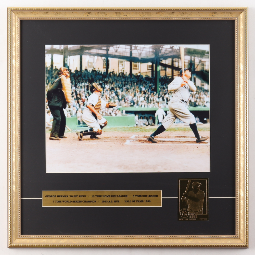 Babe Ruth Yankees Custom Framed Colorized Photo Display with 23kt Gold ...