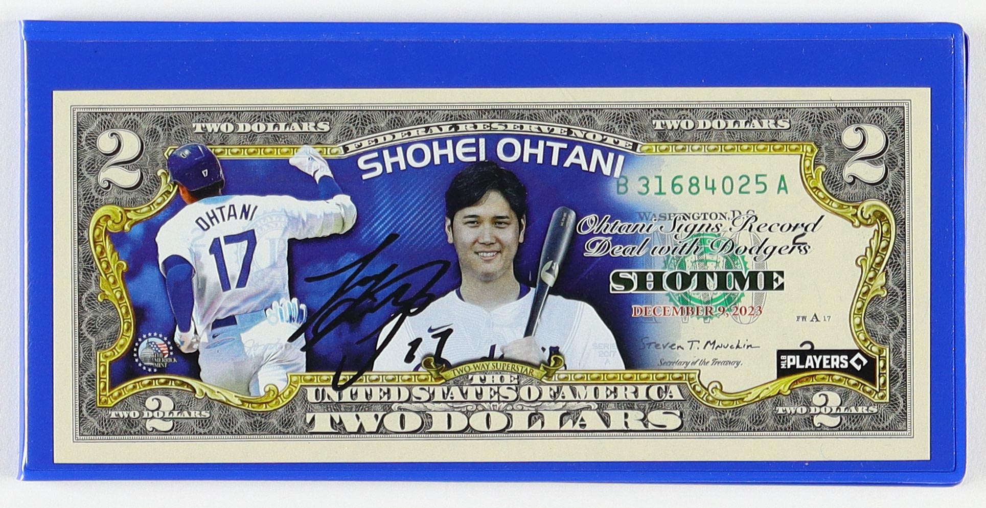 Shohei Ohtani Dodgers Genuine Legal Tender Colorized U.S. $2.00 Two Dollar Bill Commemorative ...