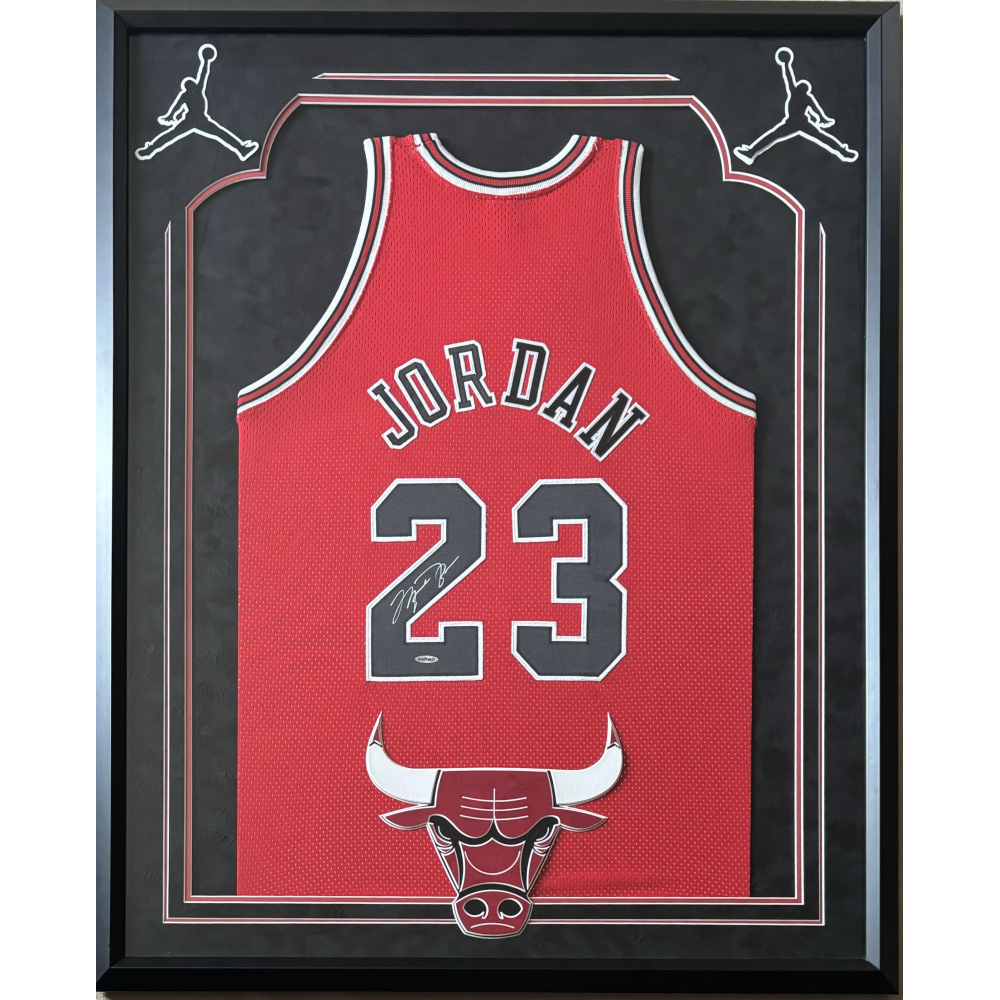 Michael Jordan Signed Bulls Custom Framed Jersey Display (UDA) | Pristine Auction