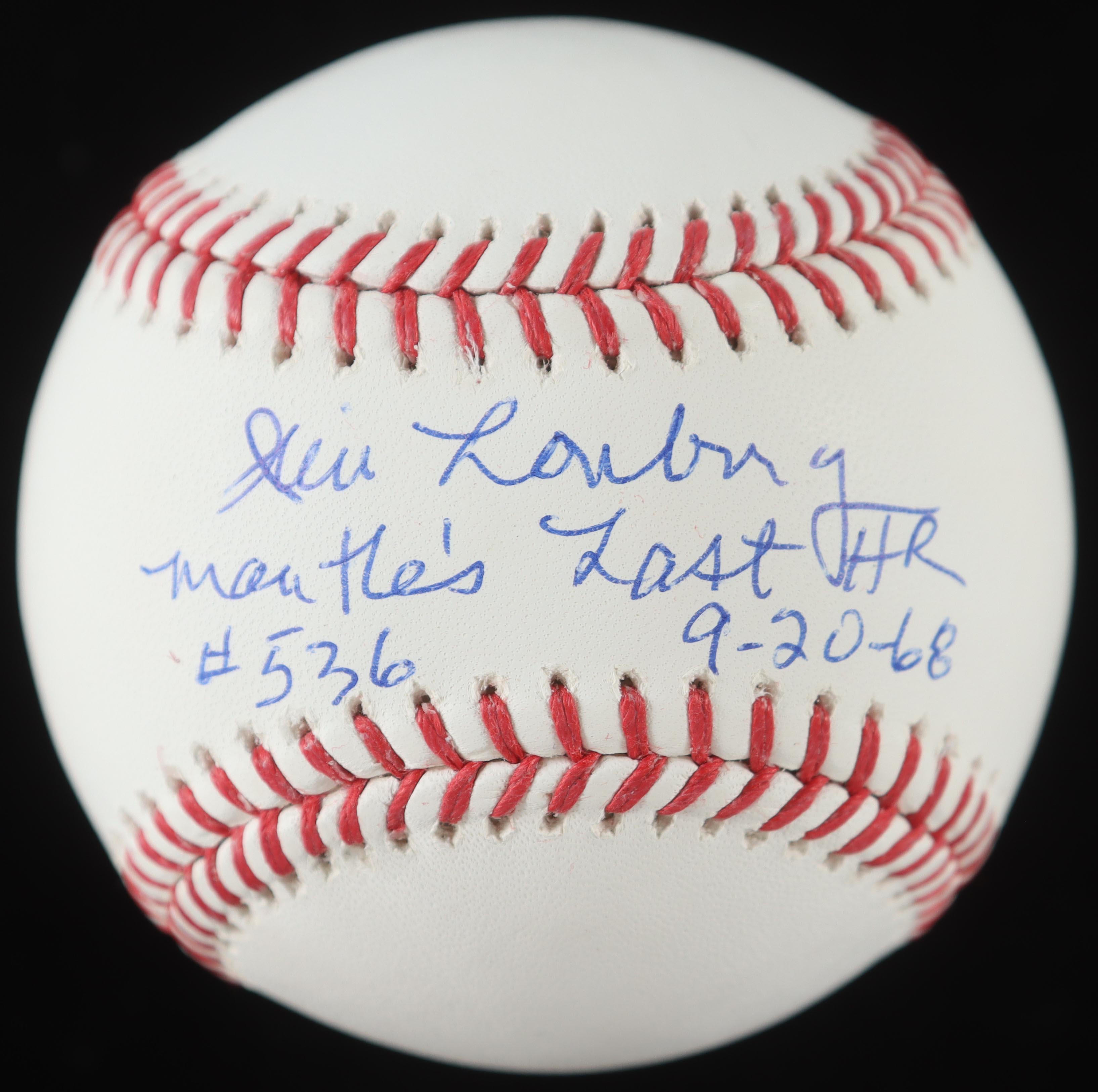 Jim Lonborg Signed OML Baseball Inscribed "Mantles Last HR #536 9-20-68 ...
