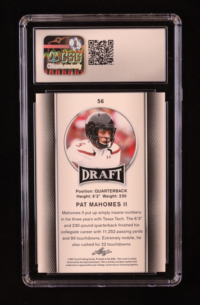 Patrick Mahomes II 2017 Leaf Draft #56 RC (CSG 10) | Pristine Auction