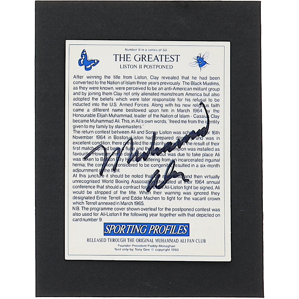Muhammad Ali Signed 1993 Sporting Profiles The Greatest #8 Liston II ...