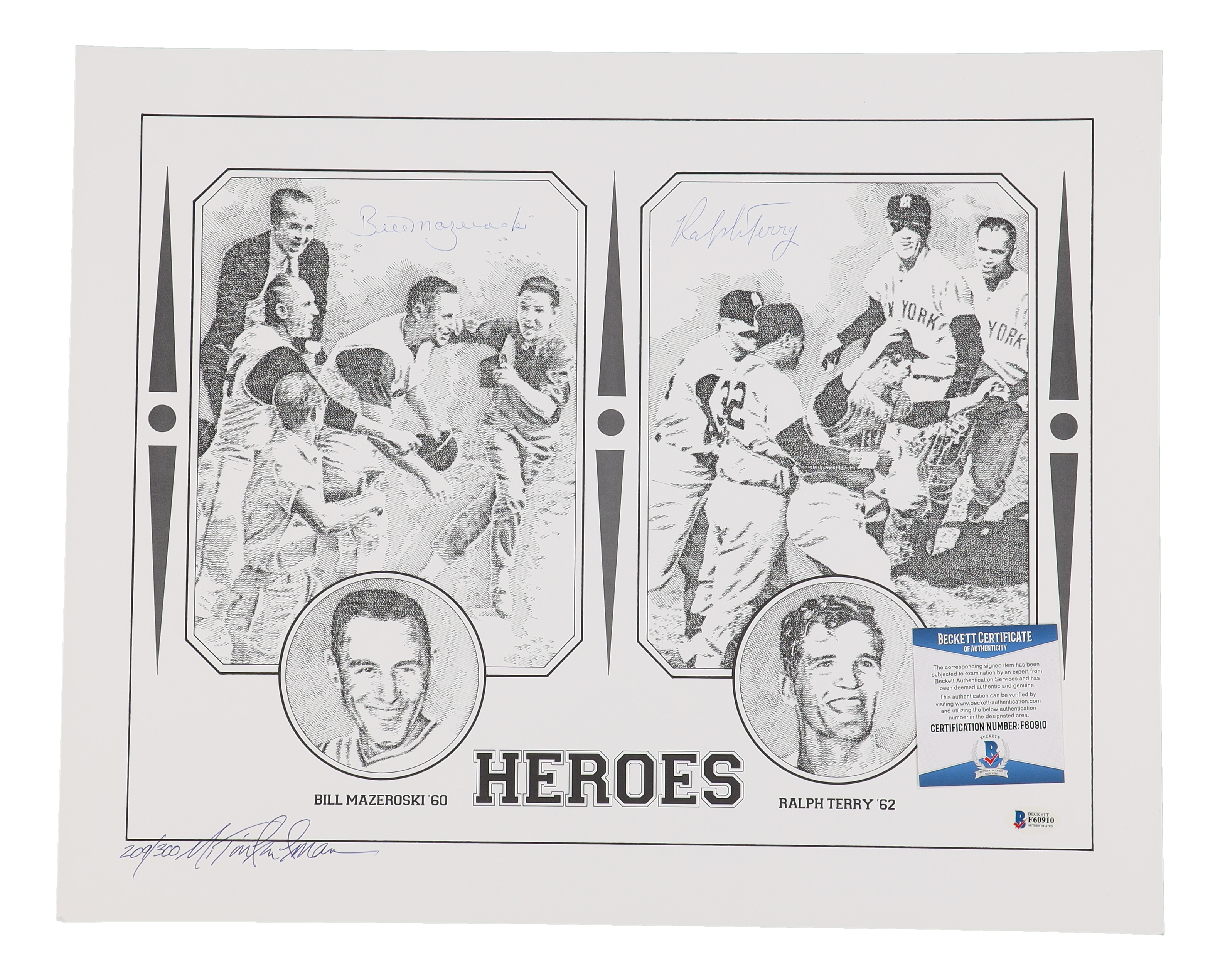 Bill Mazeroski & Ralph Terry Signed LE "Heroes" 16x20 Lithograph ...