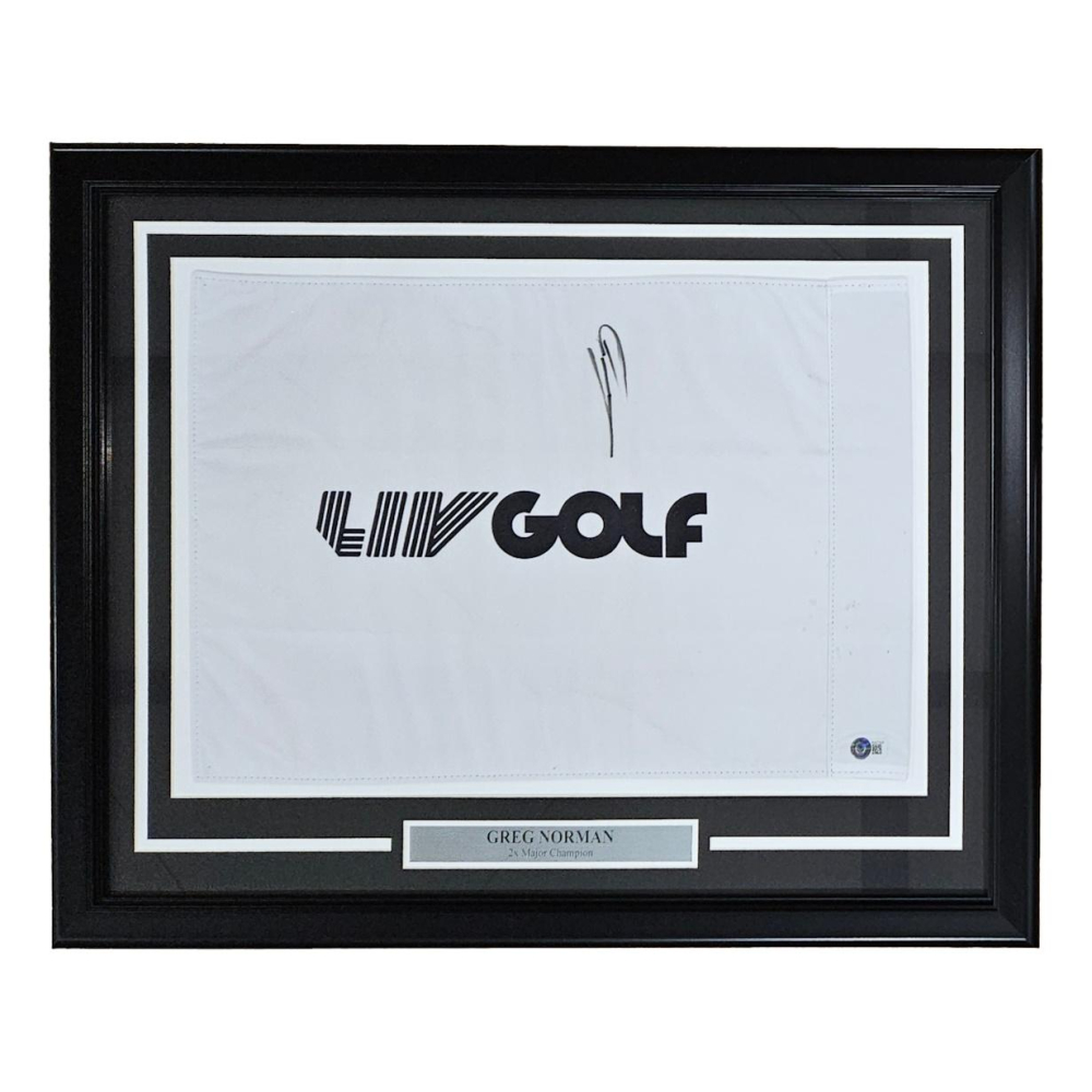 Greg Norman Signed Custom Framed Golf Flag Display (Beckett) | Pristine ...
