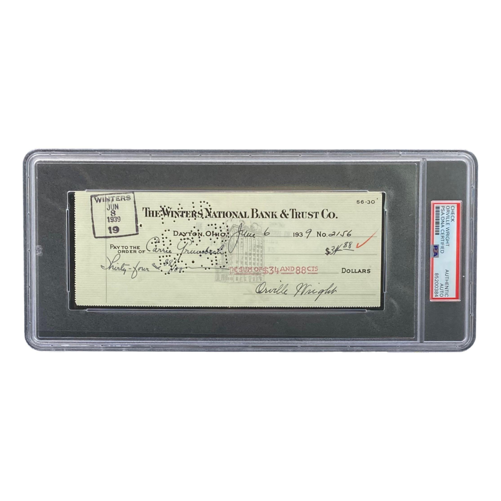 Orville Wright Signed 1939 Personal Bank Check (PSA) | Pristine Auction