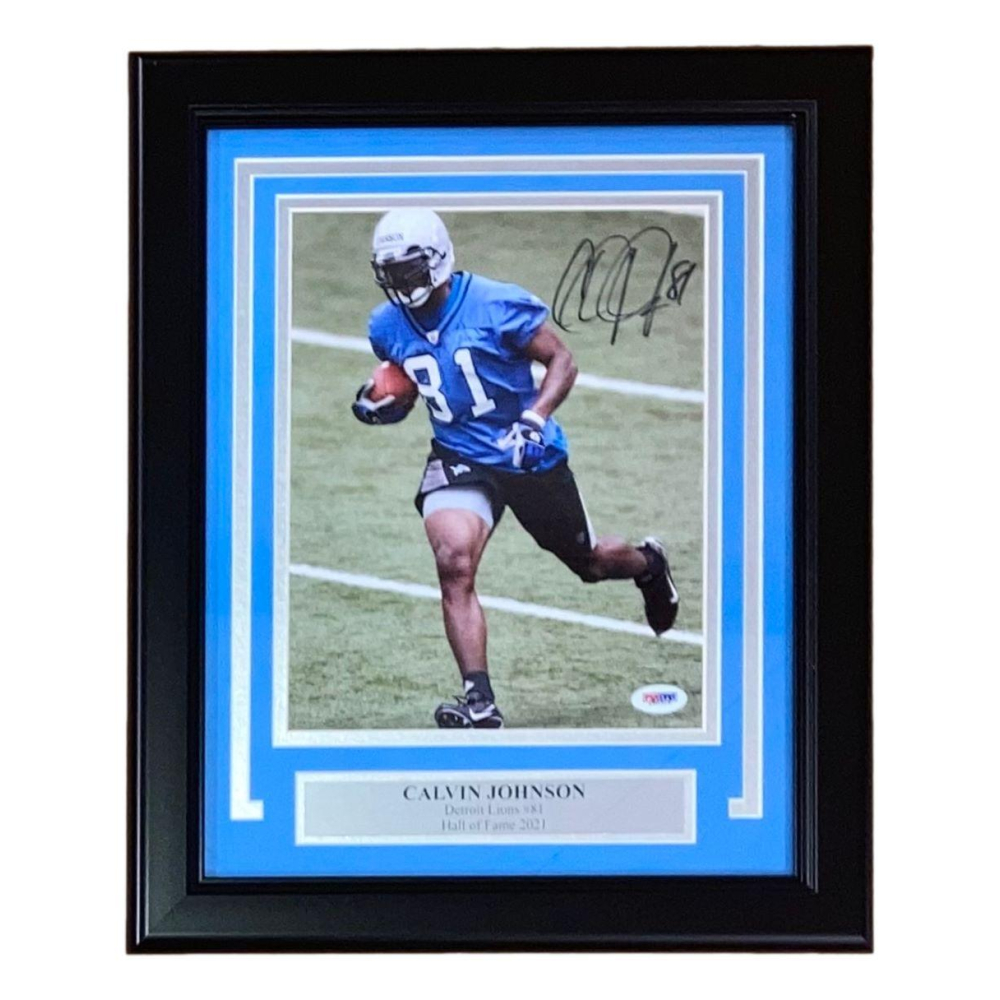Calvin Johnson Signed Lions Custom Framed Photo (PSA) | Pristine Auction