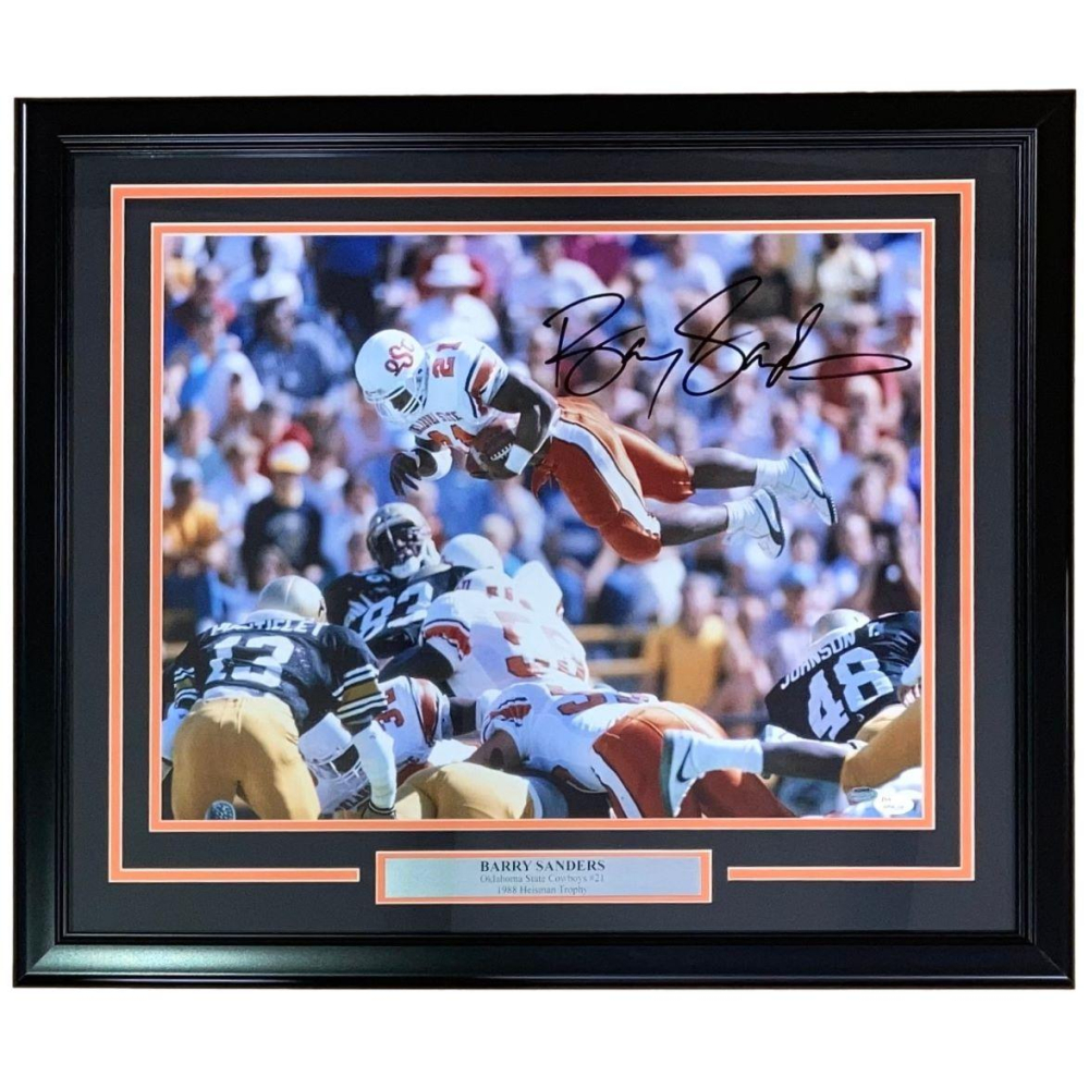 Barry Sanders Signed Oklahoma State Cowboys Custom Framed Photo (JSA ...