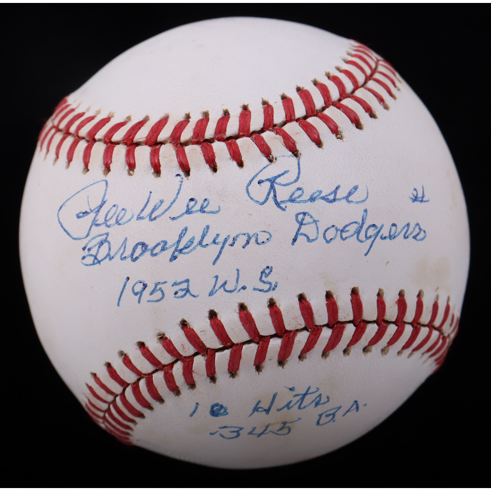 Pee Wee Reese Signed ONL Baseball Inscribed "Brooklyn Dodgers 1952 W.S ...
