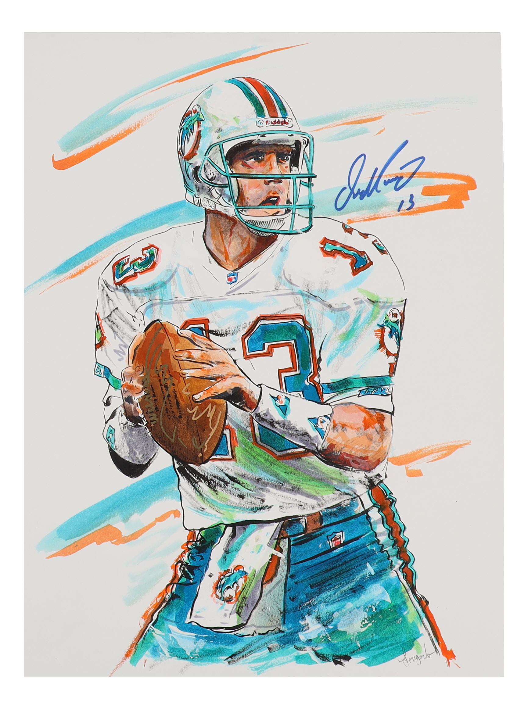 Dan Marino & Gary Longordo Signed Dolphins Hand-Embellished Lithograph ...
