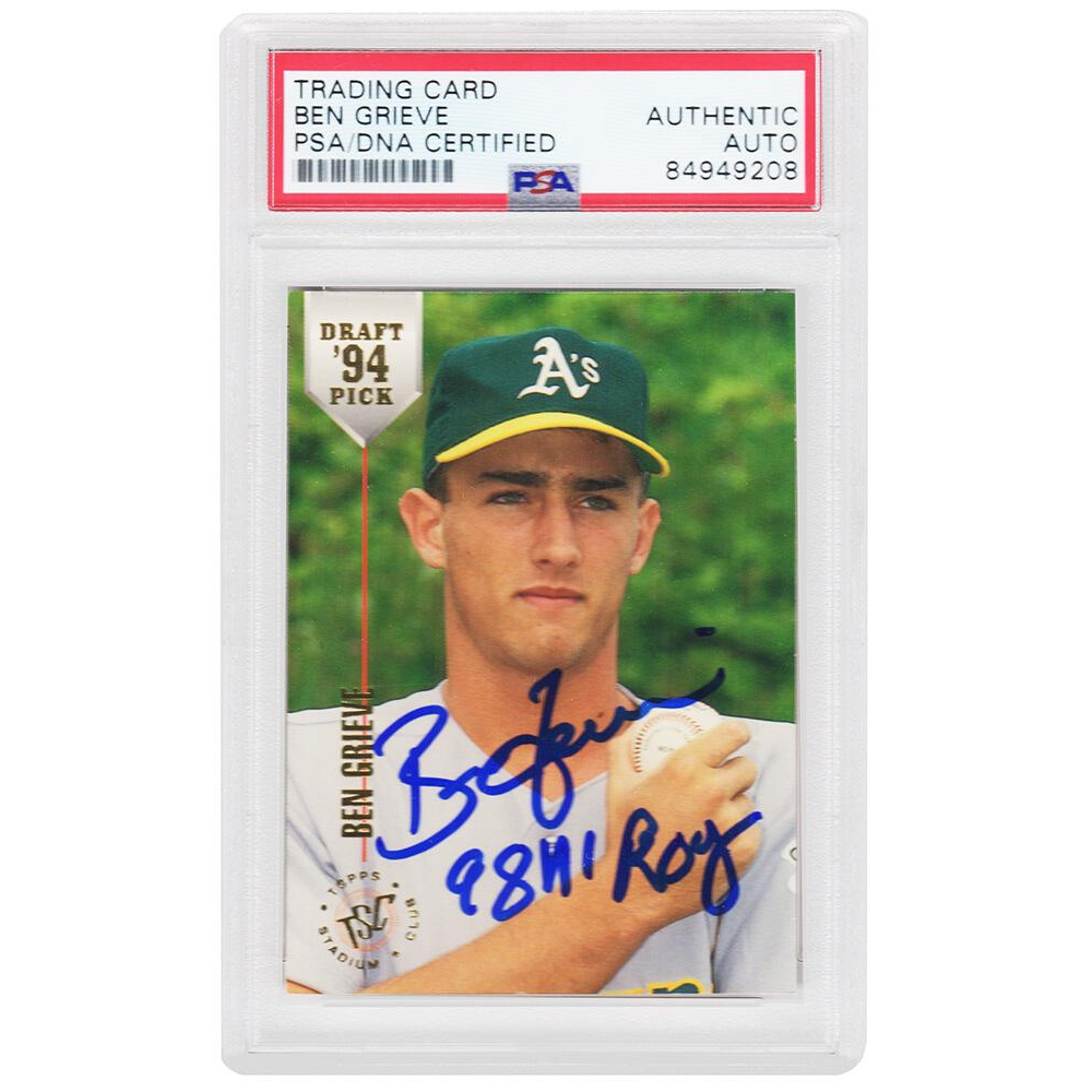 Ben Grieve Signed 1994 Stadium Club Draft Picks #84 XRC Inscribed "98 ...