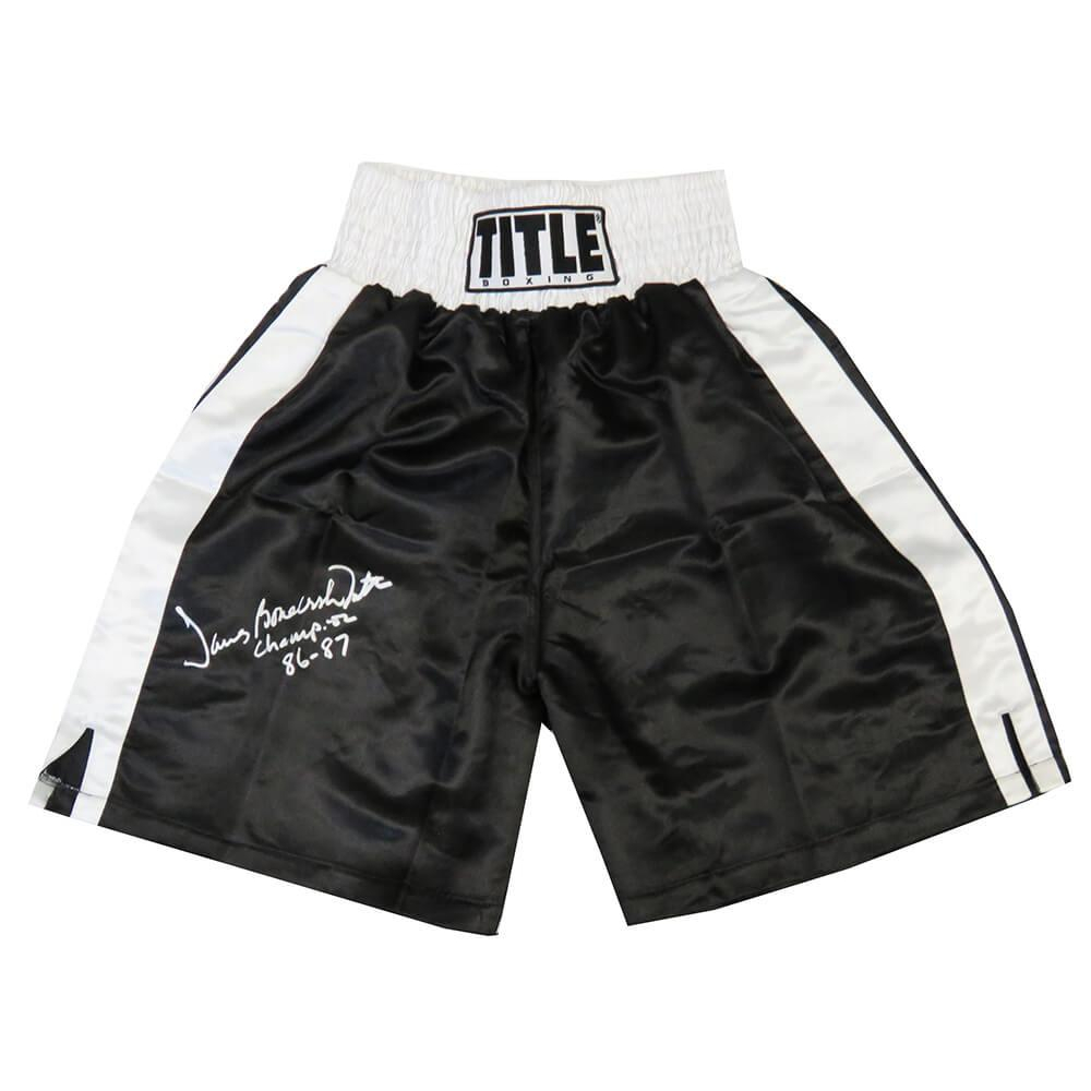 James Smith Signed Title Boxing Trunks Inscribed "Bonecrusher, Champion ...