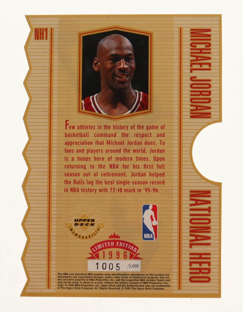 Michael Jordan 1995-98 UDA Michael Jordan Commemorative Cards #NH1 1996 ...
