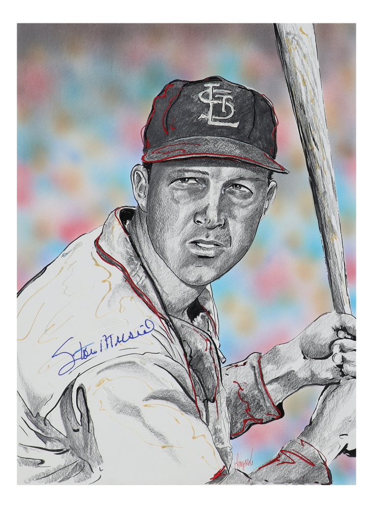 Stan Musial & Gary Longordo Signed Cardinals Original Artwork (JSA & PA ...