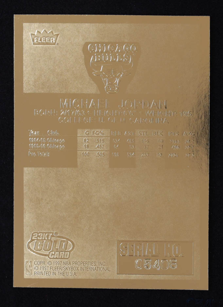 Michael Jordan 1997 Fleer Premier Signature Series 23Kt Gold Card #5406 ...
