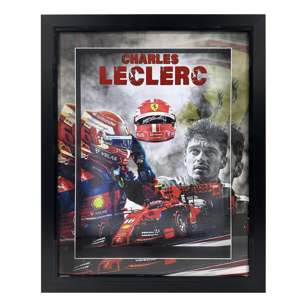 Charles Leclerc Signed Formula 1 Custom Framed Ferrari Mini Helmet 3D ...