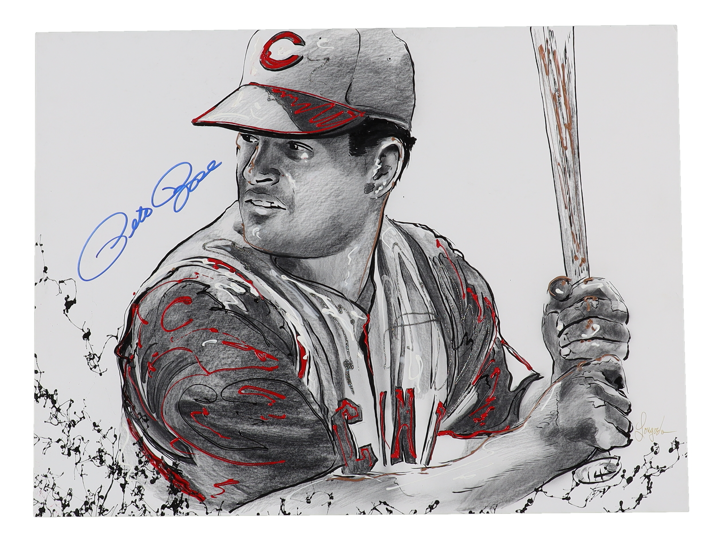 Pete Rose & Gary Longordo Signed Reds Original Artwork (JSA & PA ...
