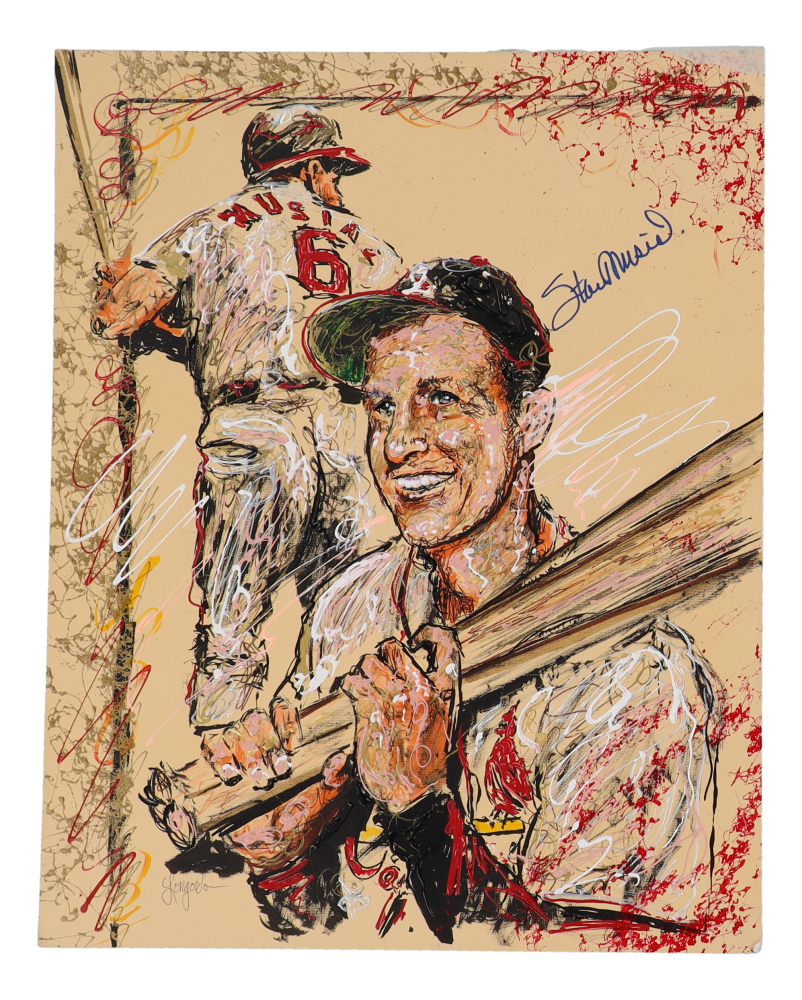 Stan Musial & Gary Longordo Signed Cardinals Original Artwork (JSA & PA ...