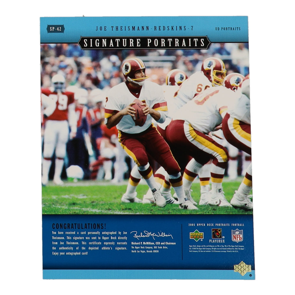 Joe Theismann 2005 UD Portraits Signature Portraits Auto 8x10 #SP42 ...